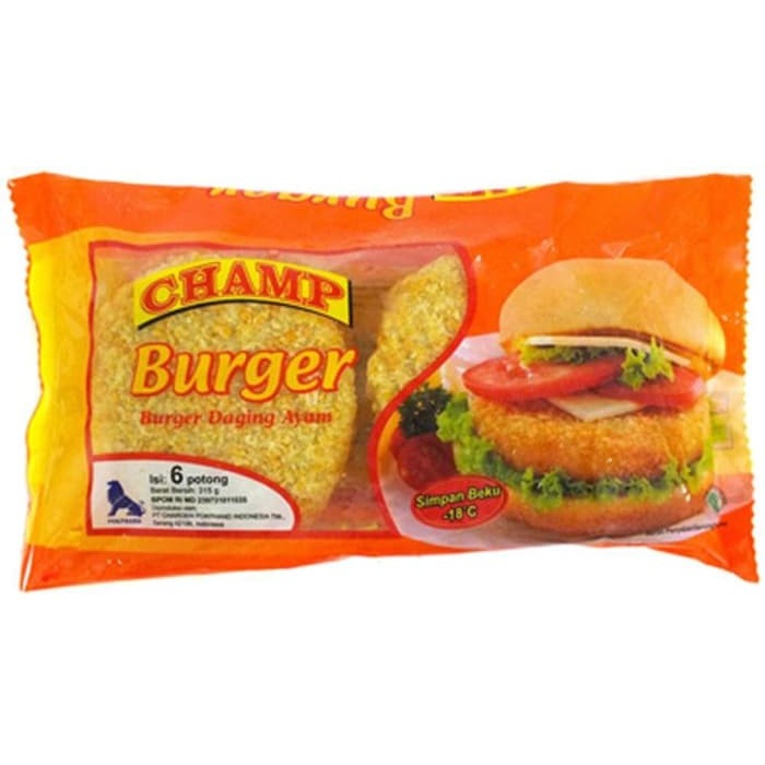 Jual CHAMP CHICKEN BURGER DAGING AYAM CRISPY KEMASAN 315 GRAM ISI 6 PCS ...