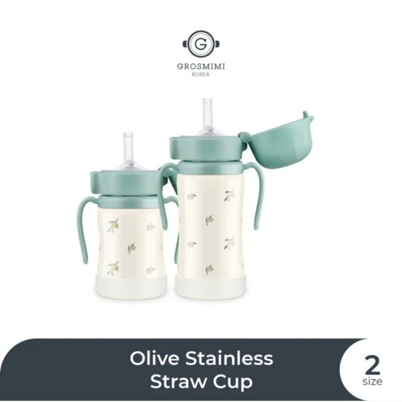Jual Grosmimi Stainless Straw Cup Olive/Pistachio Ukuran 200ml & 300ml - Botol Minum Bayi & Anak ...