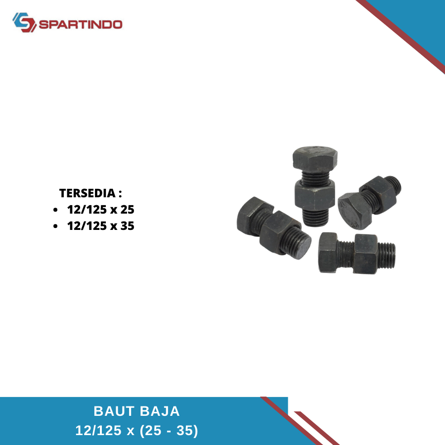 Jual Baut Mur Baja Ukuran 12 x 25 mm, 12 x 35 mm Drat 125 Halus ...