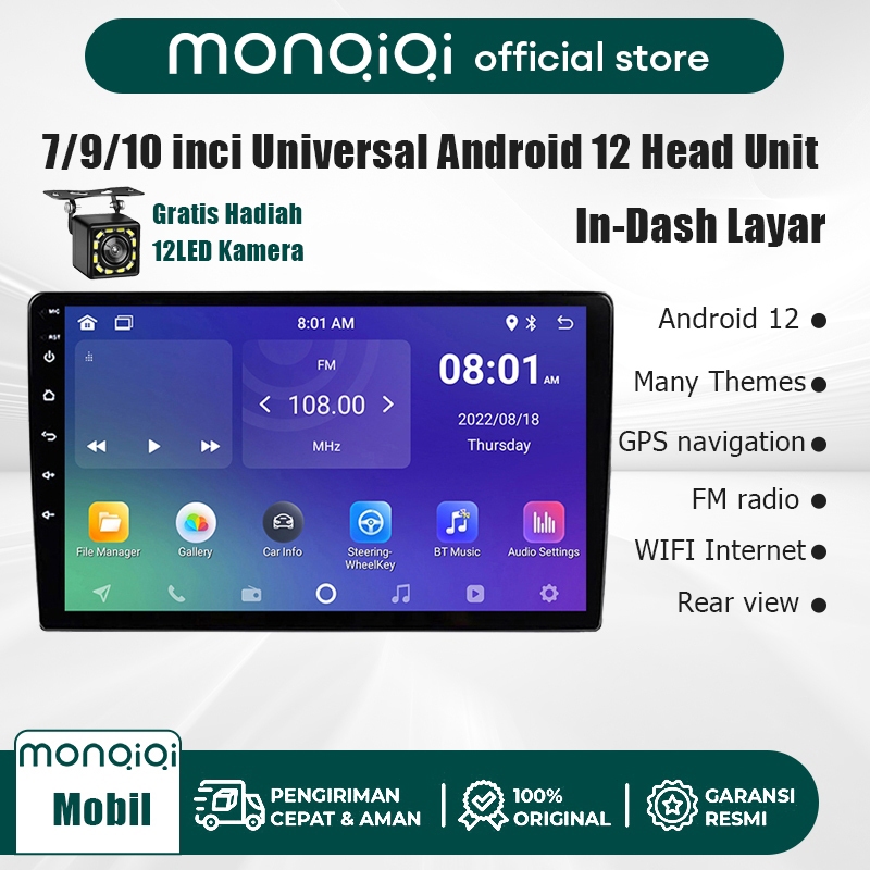 Jual Monqiqi Stereo Mobil 7/9/10 inci Universal Android 12 Head Unit In-Dash Layar IPS 2.5D ...