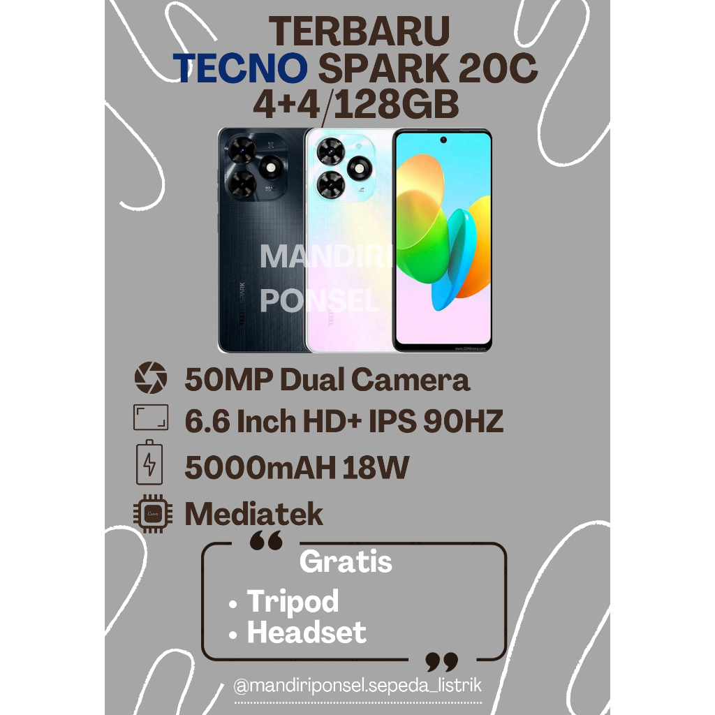 Jual TECNO SPARK 20C RAM 8G (4+4 EXTEND/128GB) GRATIS TRIPOD dan ...