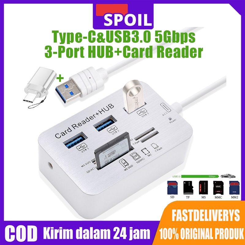 Jual SPOIL Hub Splitter USB 3.0 Mini + Card Reader MS / SD / M2 / TF 3 ...