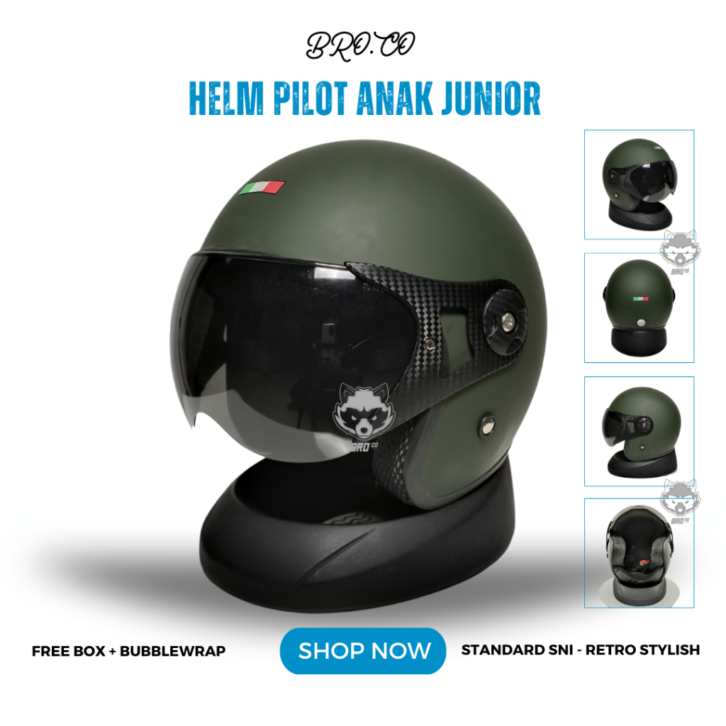 Jual HELM PILOT RETRO ITALY ANAK ANAK JUNIOR HALF FACE STANDARD SNI ...
