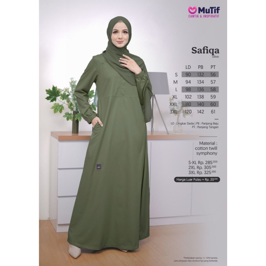 Jual MUTIF | Safiqa Green | Olive | Gamis MuTif | Dress Muslimah / ORI ...