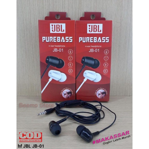 Jual HANDSFREE HEADSET EARPHONE PURE BASS JBL JB-01 PURE BASS EXTRA ...