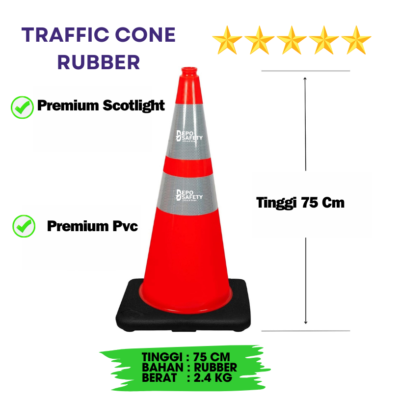 Jual Safety Traffic Cone 75 cm - Kerucut Lalu Lintas Rubber 2.4 Kg | Shopee Indonesia