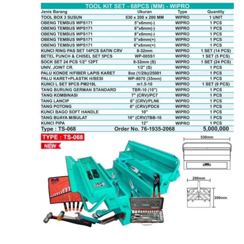 Jual Tool Kit Set Box Susun 68 Pcs Wipro TS 068 | Shopee Indonesia