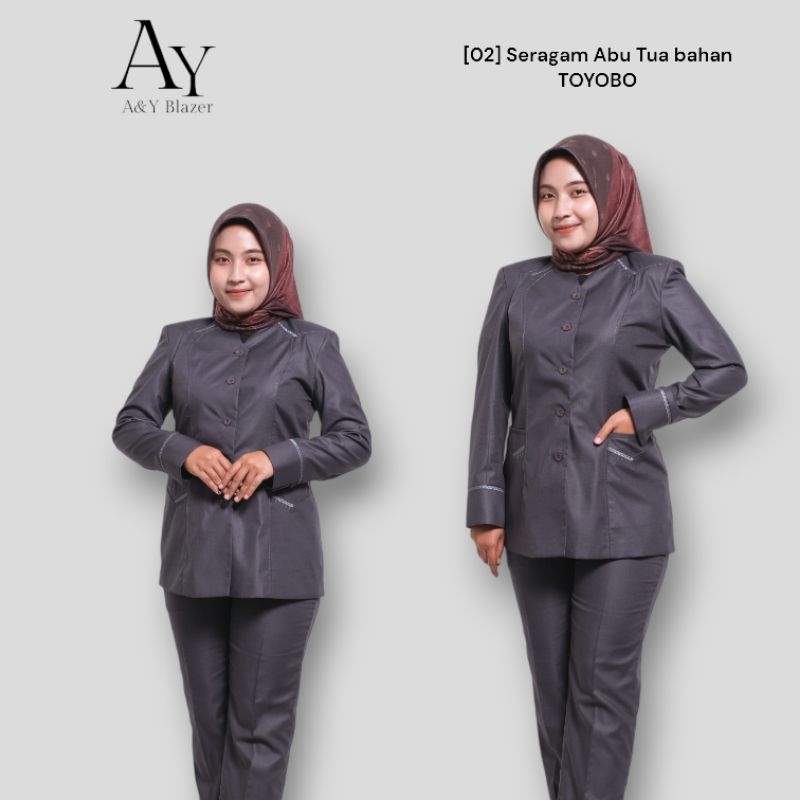 Jual [02] A&Y Blazer Setelan Baju Seragam Blazer PDH Wanita Warna Abu Tua | Bahan Toyobo Premium ...