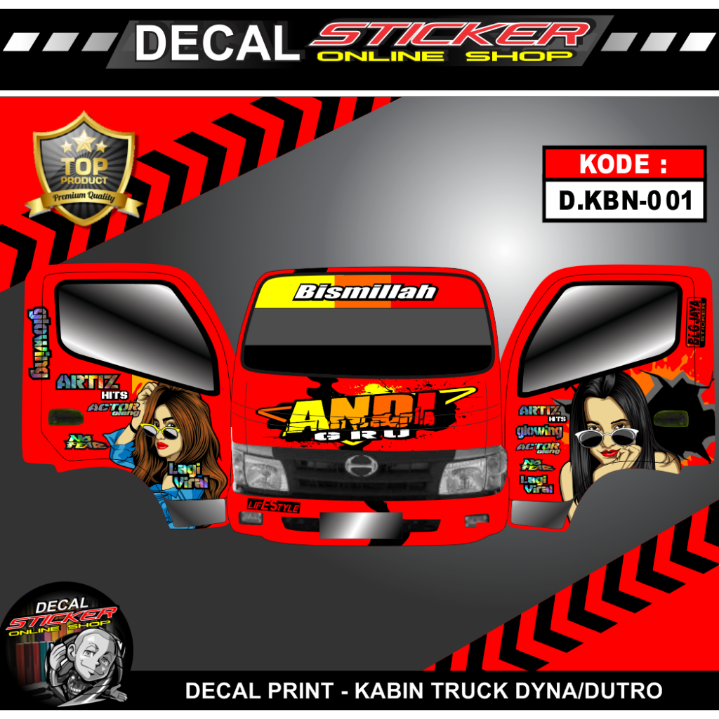 Jual stiker Mobil truck HINO 130HD DUTRO TOYOTA DYNA DECAL PRINT KABIN ...