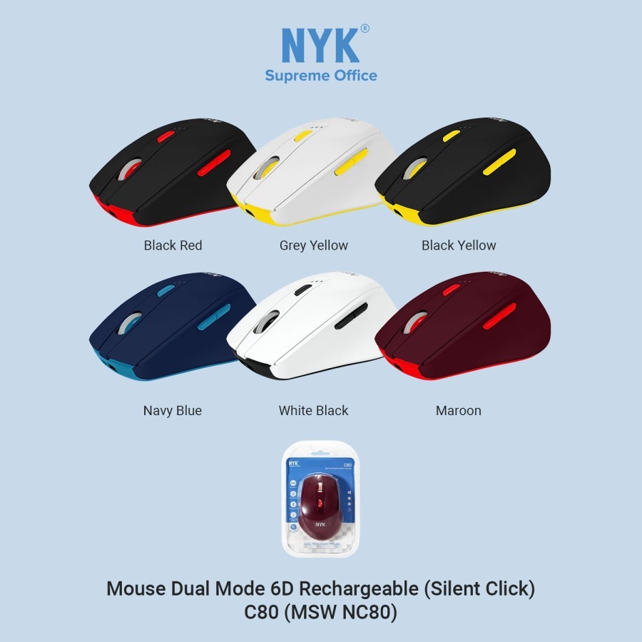 Jual NYK Mouse C80 Dual Mode Wireless + Bluetooth Rechargeable | Shopee ...