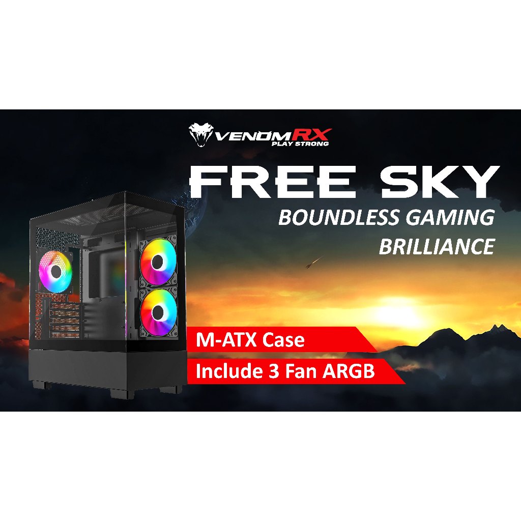 Jual Venom Rx Case Free Sky Black - 3 Fan ARGB Venomrx Tempered Casing ...