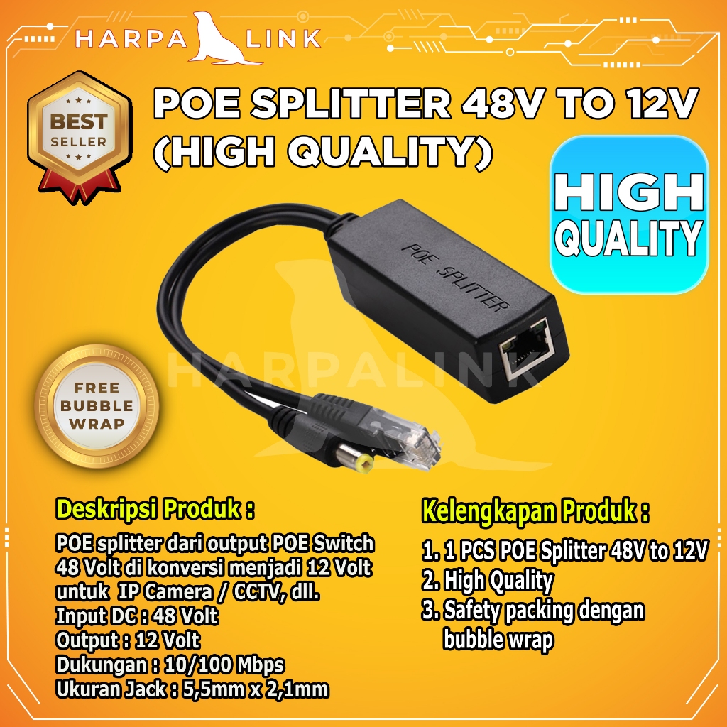 Jual POE Splitter 48V To 12V 2A For IP Camera POE Switch CCTV / POE ...