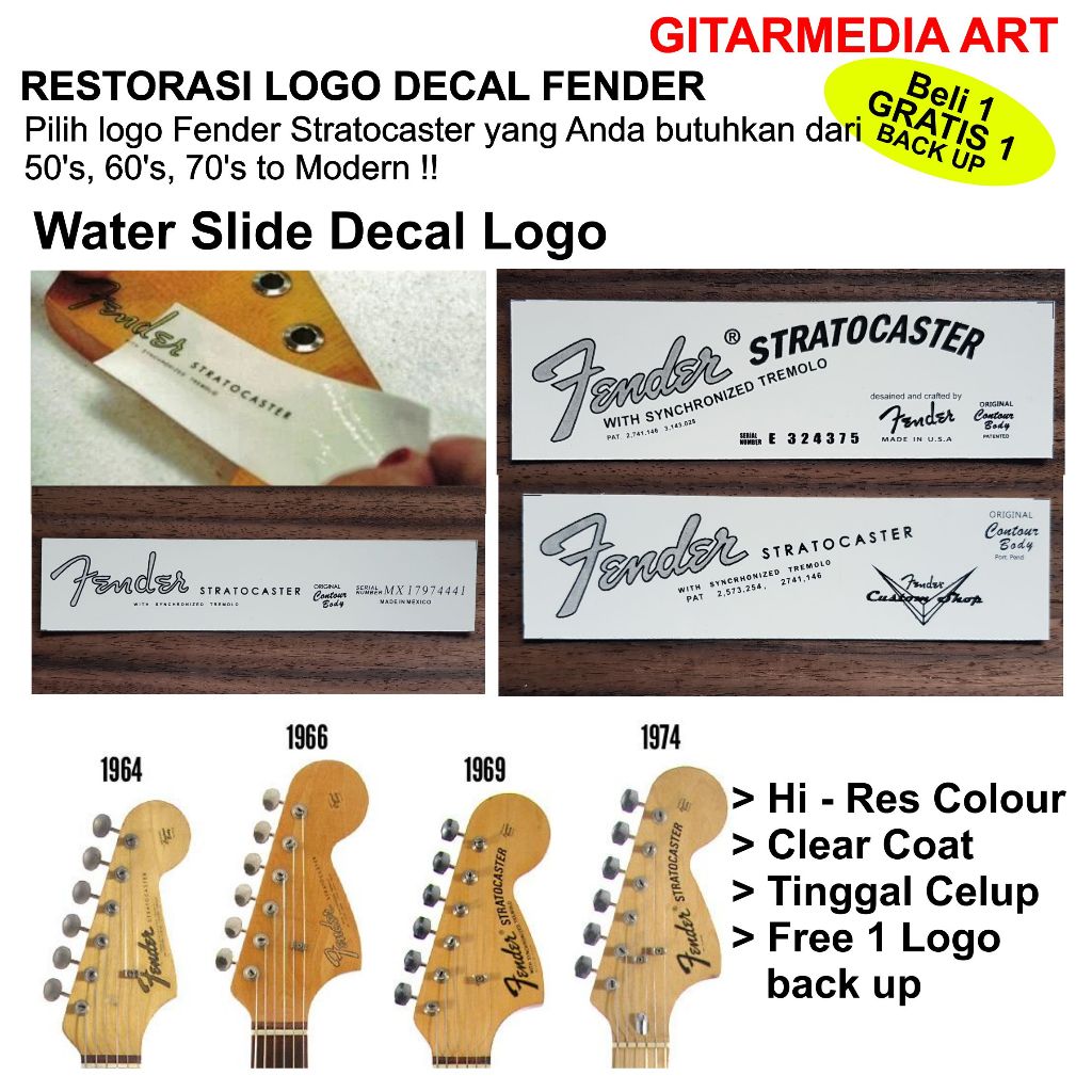 Jual logo fender sticker fender sticker logo fender decal fender stratocaster water slide decal ...