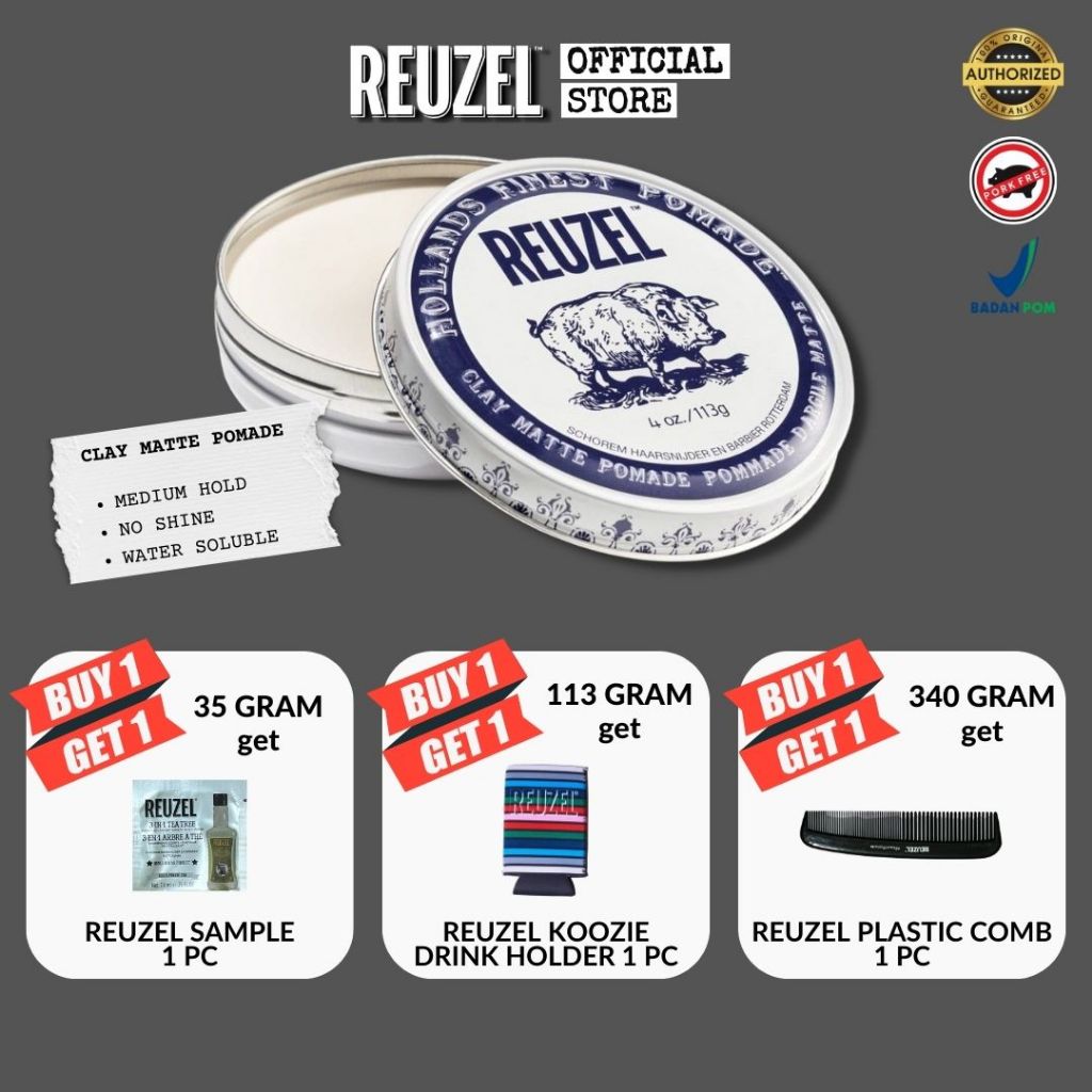 Jual REUZEL CLAY MATTE POMADE - MEDIUM HOLD / LIGHT SHINE / WATER BASED | Shopee Indonesia