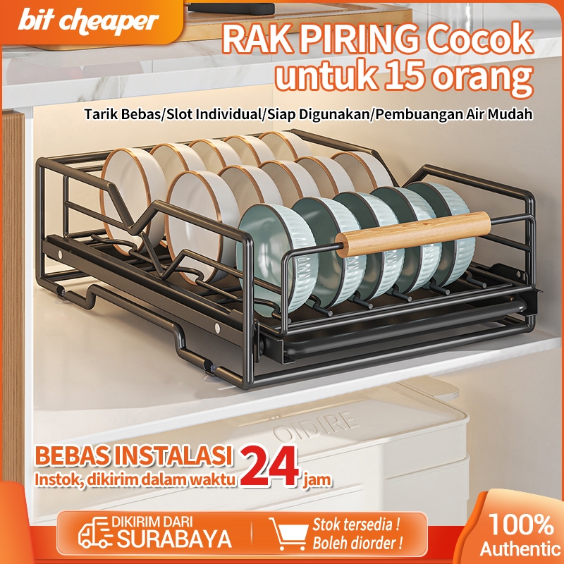 Jual Rak penyimpanan tarik piring mangkuk dapur/rak lemari piring/rak ...