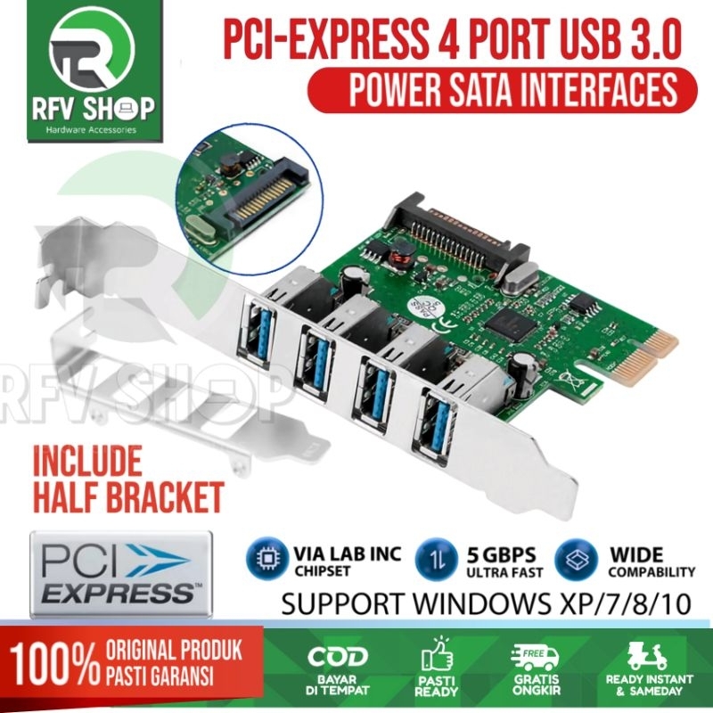 Jual PCI-E PCI EXPRESS TO USB 3.0 4 PORT POWER SATA INTERFACES + HALF BRACKET | Shopee Indonesia