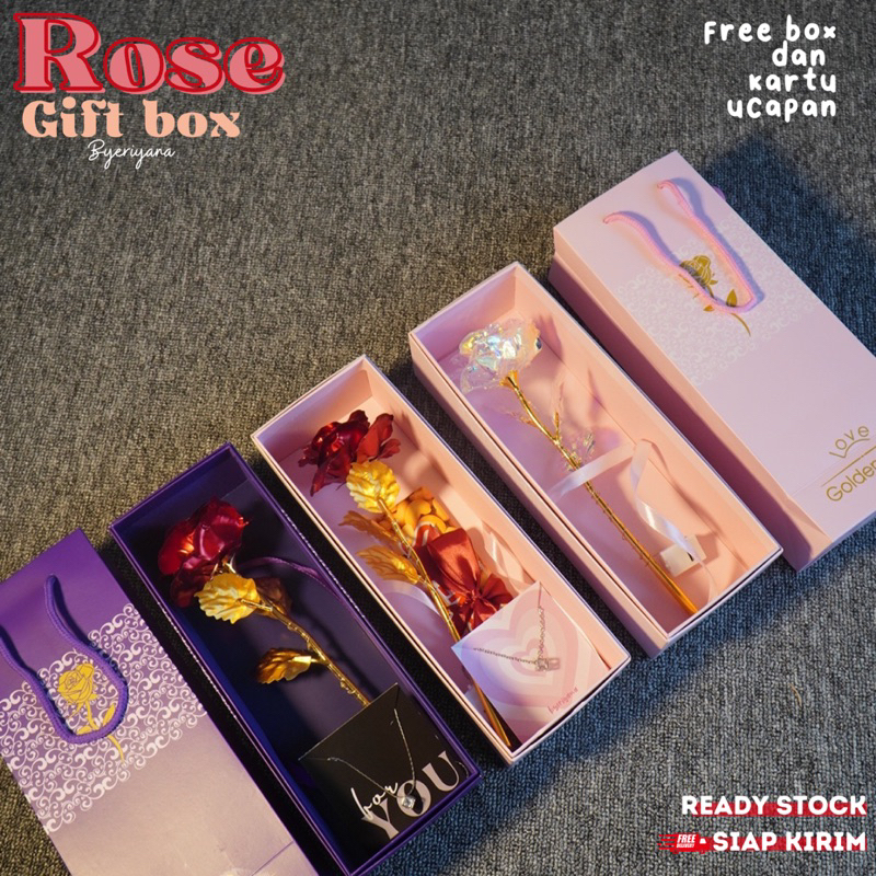 Jual GIFT BOX BUNGA MAWAR ARTIFICIAL ROSE GOLD FOIL KADO ULANG TAHUN ...