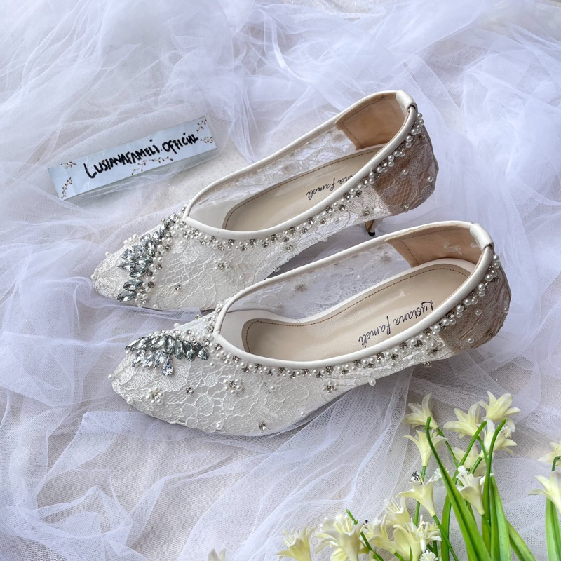 Jual IRENE | Sendal Heels sepatu pesta pantofel warna putih hak bebas ...