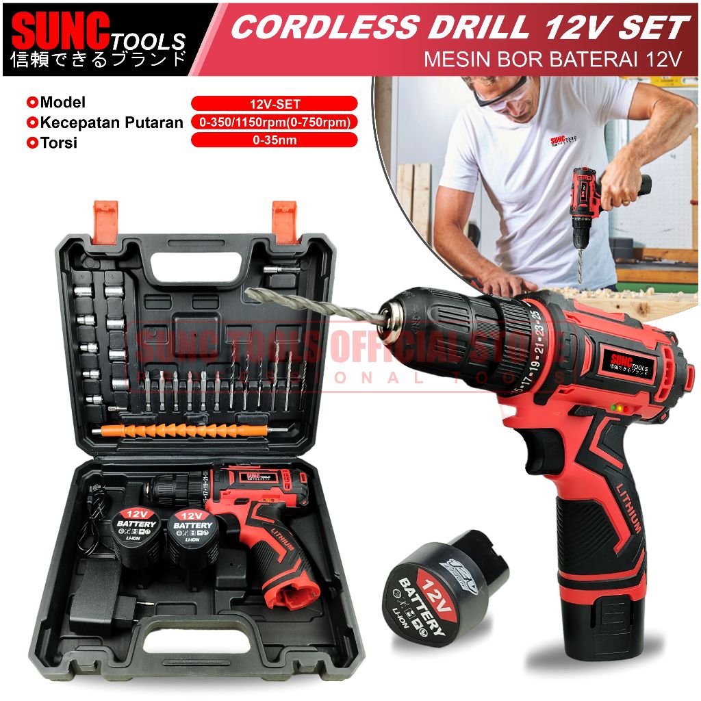 Jual SUNC TOOLS SET Mesin Bor Baterai 12V / Bor Bor Batere / Cordless ...