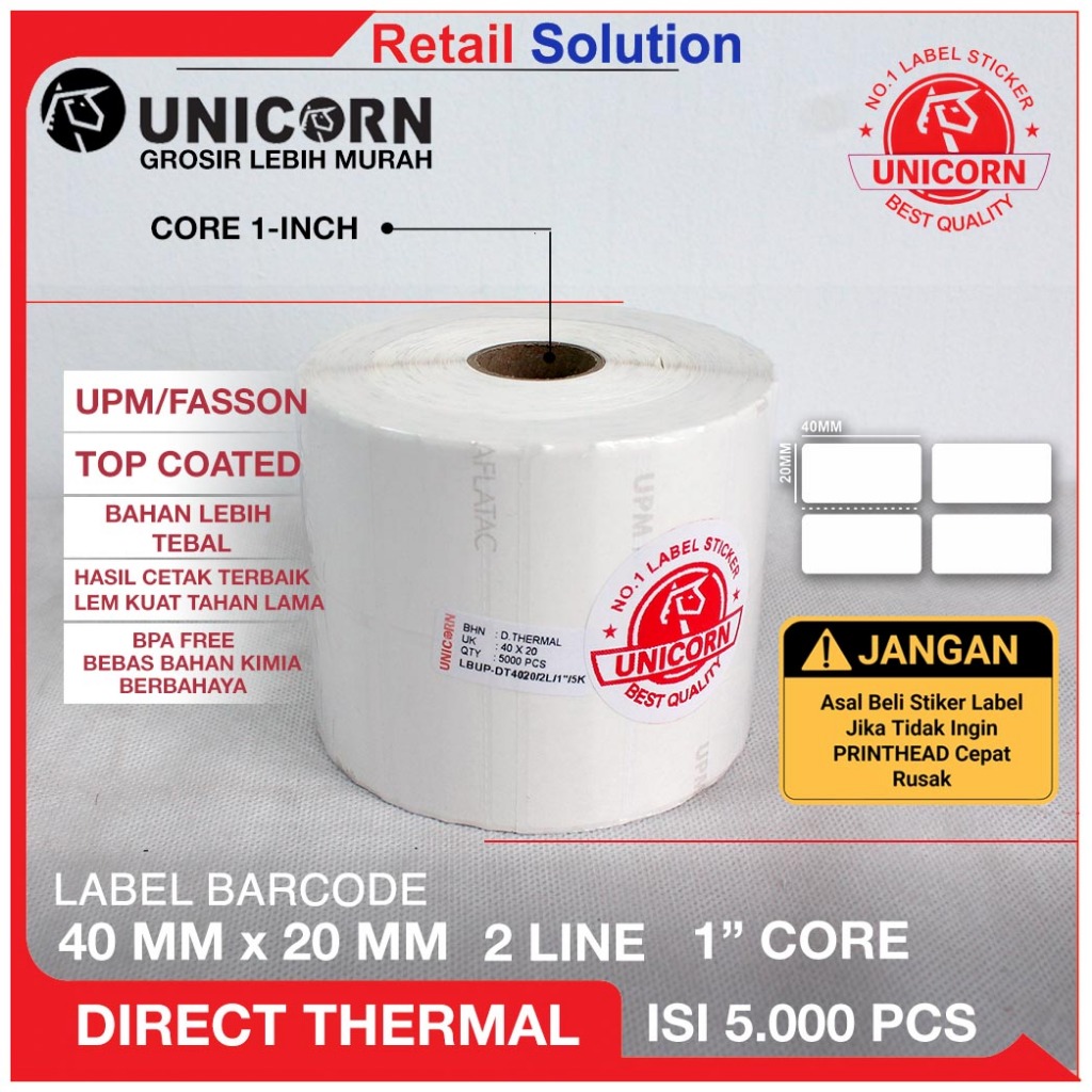 Jual Stiker Label Barcode Thermal 40x20mm / 40x20 mm / 40 x 20 mm ...