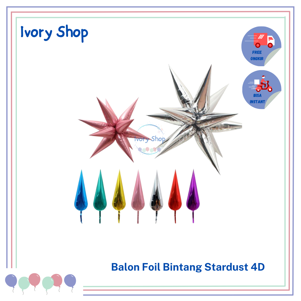 Jual Balon Foil Bintang Stardust 4D Exploding Tetesan Air Kerucut Burst ...