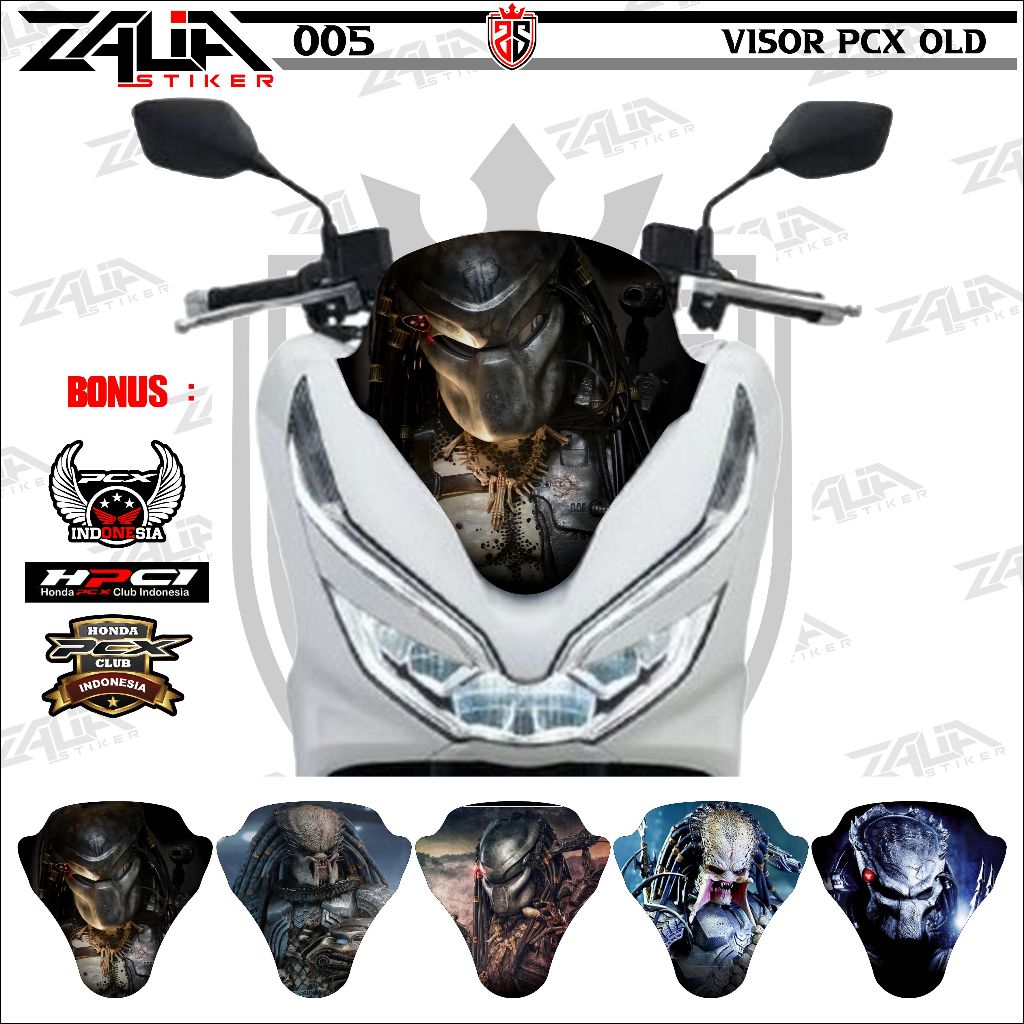 Jual Stiker visor Winshield honda pcx 150 old predator (005) / stiker Winshield keren / stiker ...