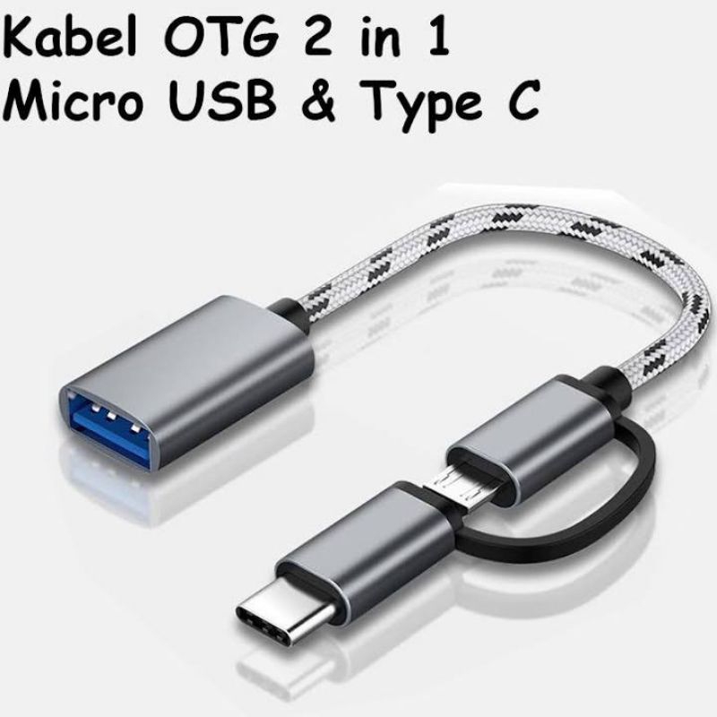 Jual Kabel OTG Adaptor 2 in1 Micro dan Type C Bahan Besi Multifungsi ...