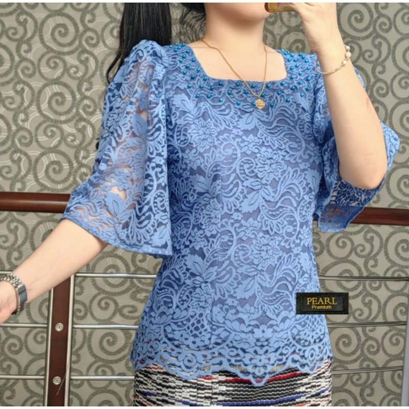 Jual Atasan Renda Brokat / Blouse Kebaya Modern Tangan Kembang / Kebaya ...