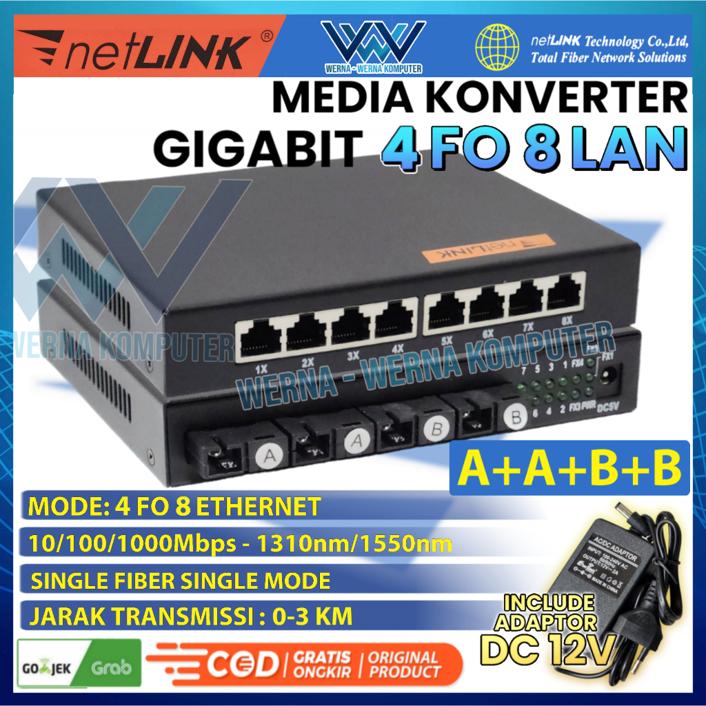 Jual Media Konverter Gigabit 2 FO 8 LAN Fiber Optic Ethernet Switch Converter Netlink | Shopee ...