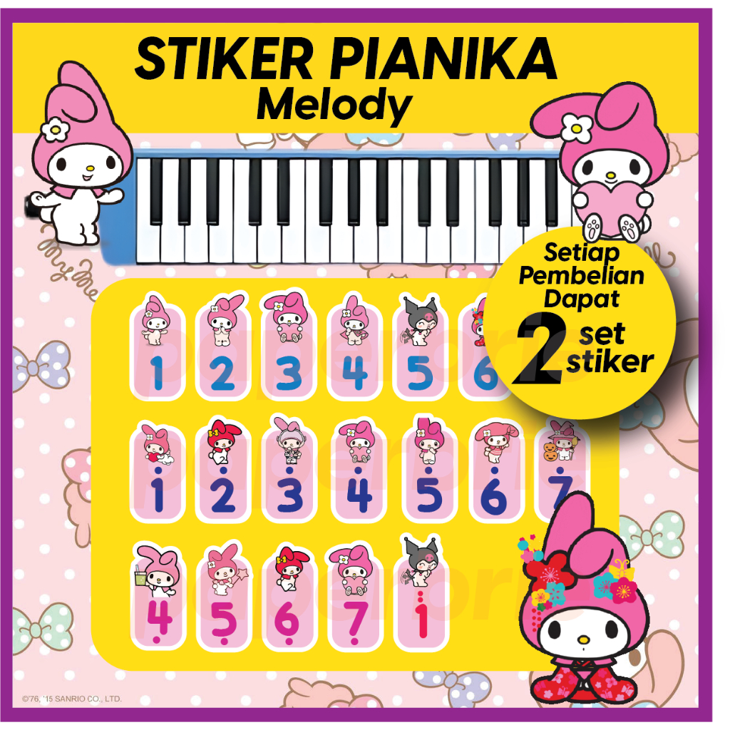 Jual [ Dapat 2 SET ] Stiker pianika MELODY sticker pianika not piano ...