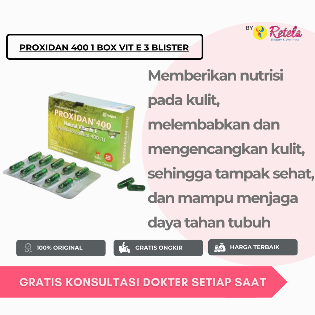 Jual PROXIDAN 400 BOX VIT E 3 BLISTER @10`S/ SUPLEMEN KULIT | Shopee ...