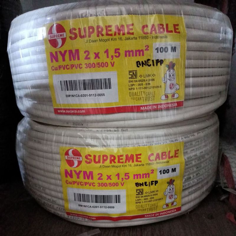 Jual Kabel Listrik Tunggal Kawat SUPREME NYM 2x1,5mm 2x1,5 mm Roll 100 Meter Putih SNI | Shopee ...