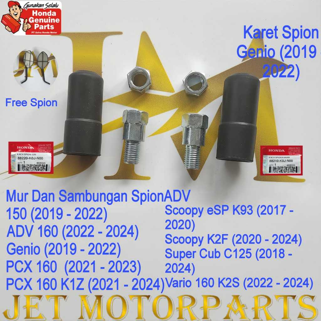 Jual Adapter atau Sambungan Spion + Mur + Karet Spion Genio untuk Motor ...