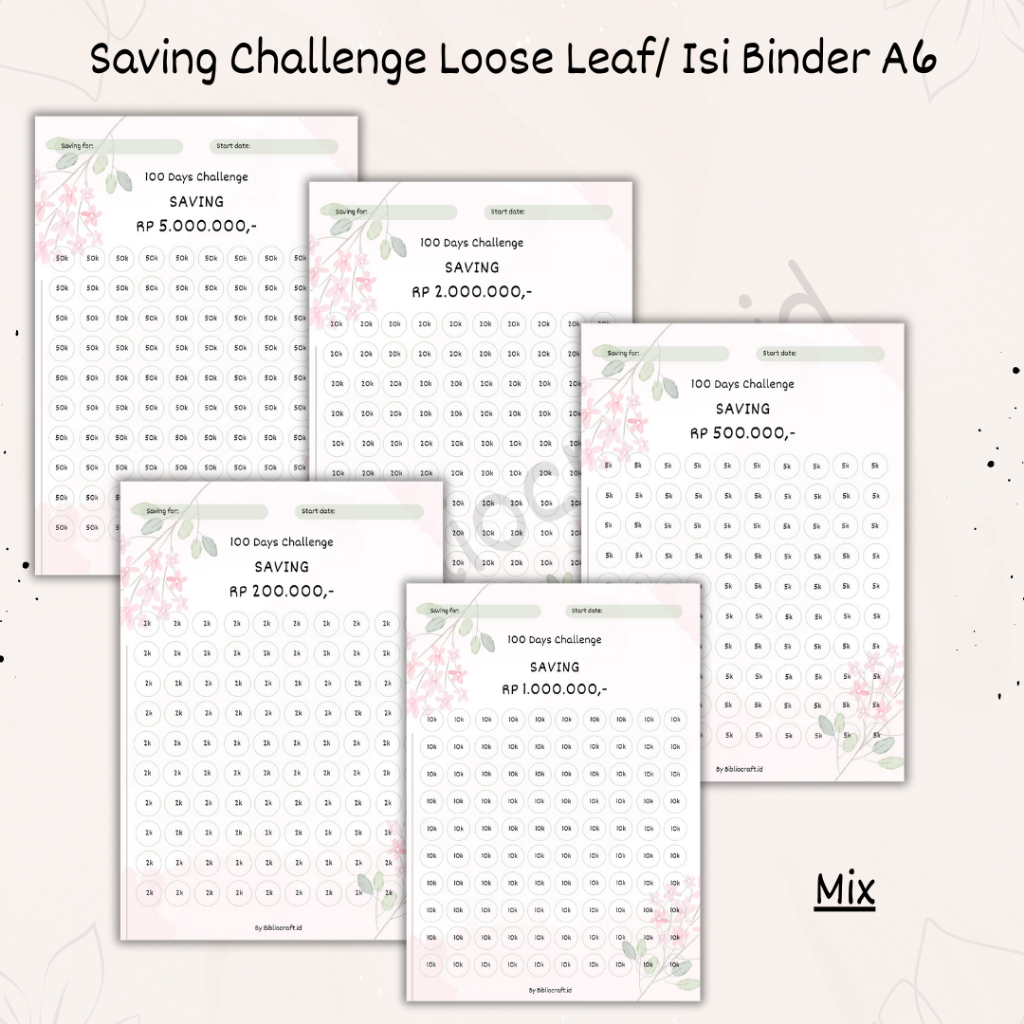 Jual [SC 1.0] Saving Challenge Binder A6 |Kertas Budgeting|Kertas Menabung A6| loose leaf 100gsm ...