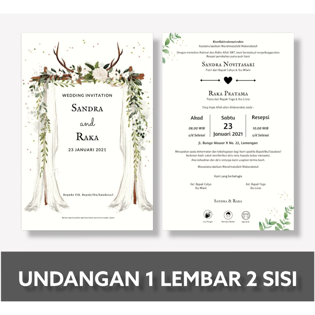 Jual Undangan Pernikahan 1 Lembar 2 Sisi (Bolak-Balik) BC TIK | Shopee ...