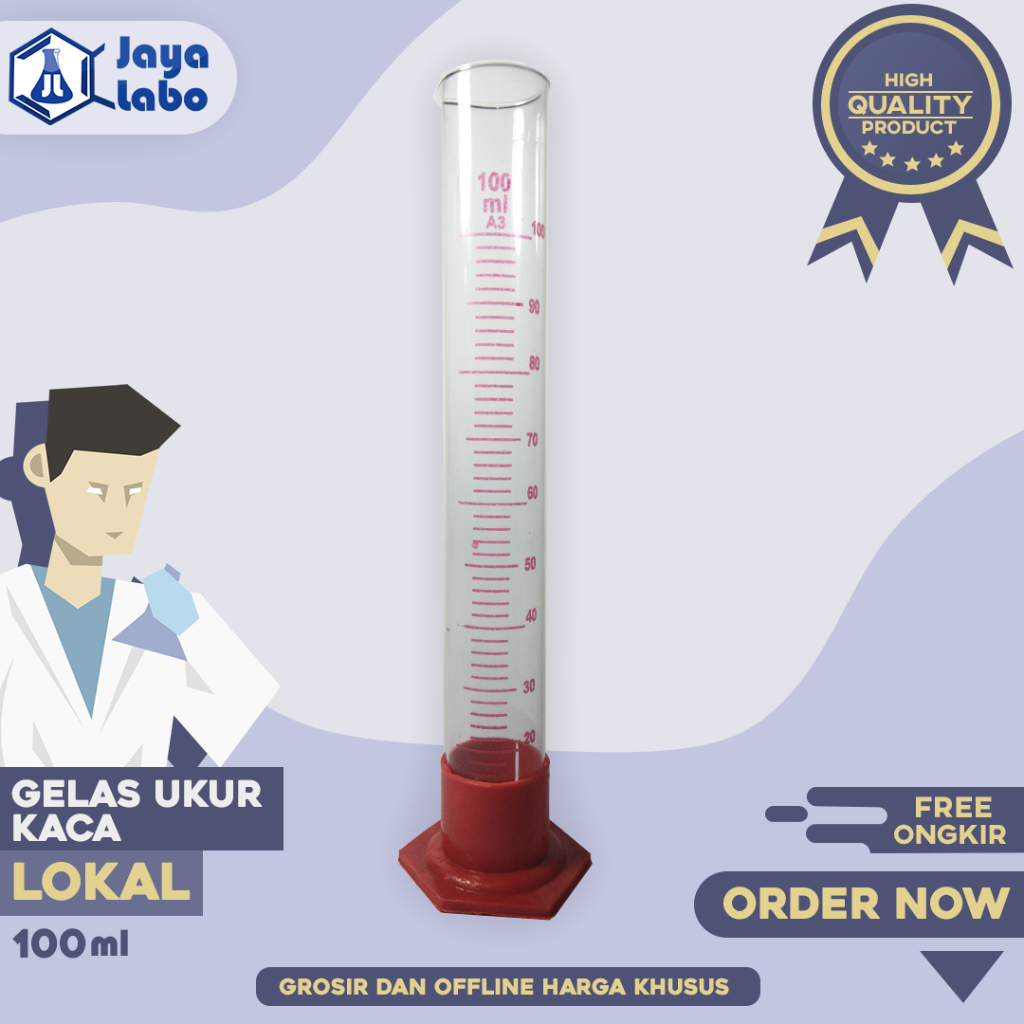 Jual Gelas Ukur Kaca Vol. 100 ml Lokal / Meassuring Cylinder MURAH ...