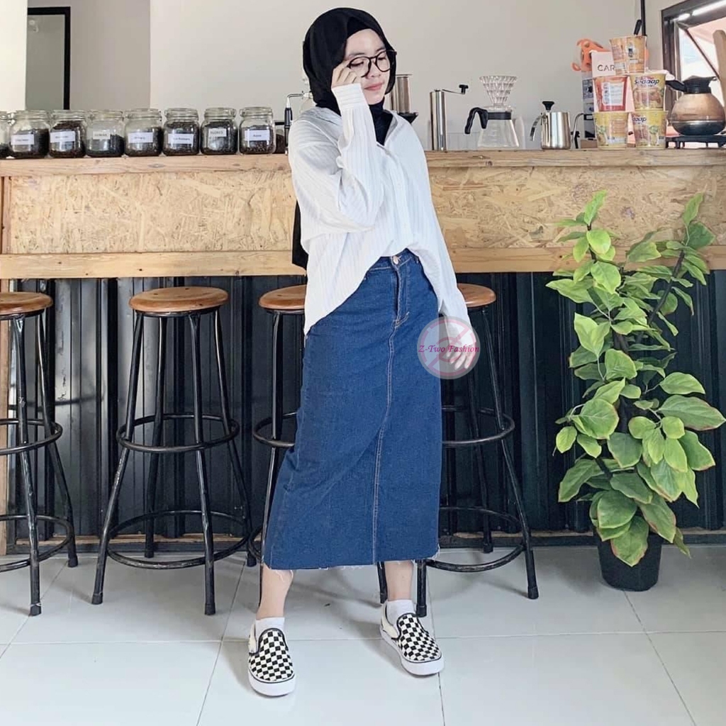 Jual Rok Jeans Span 7/9 Unfinish Cutting Midi Korean Style Yuki 2024 ...