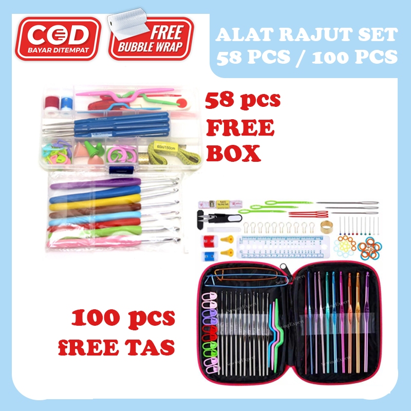 Jual Jarum Rajut Set 58pcs 100pcs Set Alat Rajut Set Hakpen Set ...