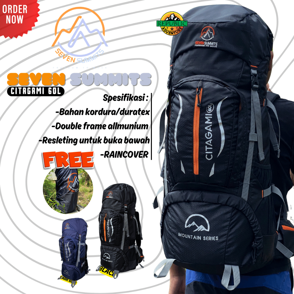 Jual ANEKA CARRIER SEVEN SUMMITS 60L FREE RAINCOVER | TAS CARRIER 60L AGRATA | RANSEL GUNUNG ...