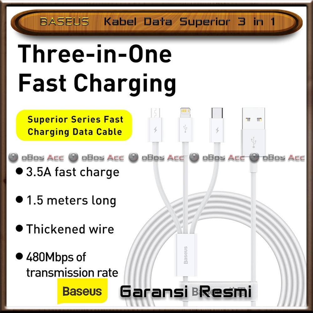Jual BASEUS Kabel Data Charger Superior 3 in 1 Micro USB Type-C ...