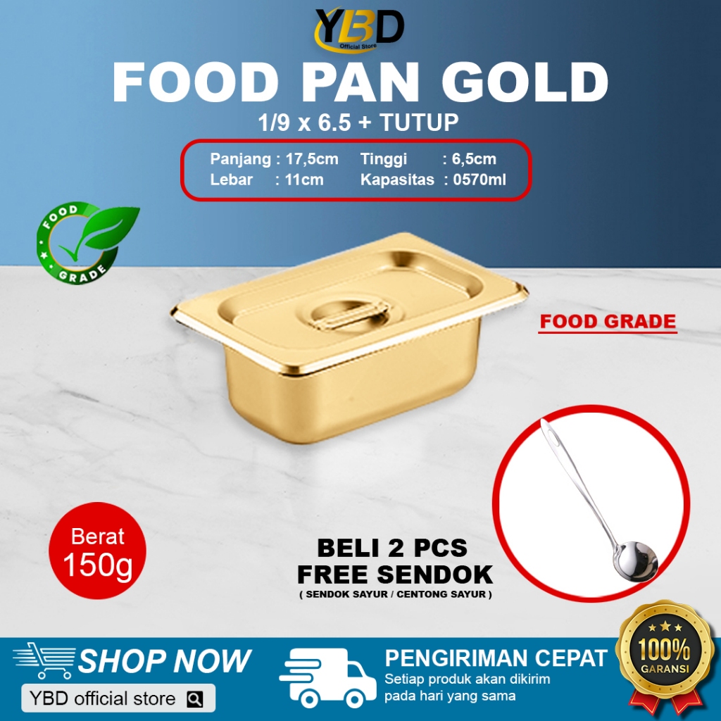 Jual Food Pan GOLD + TUTUP Stainless 1/9 x 6,5cm | Gastronom Food Pan EMAS / Food pan satu set ...