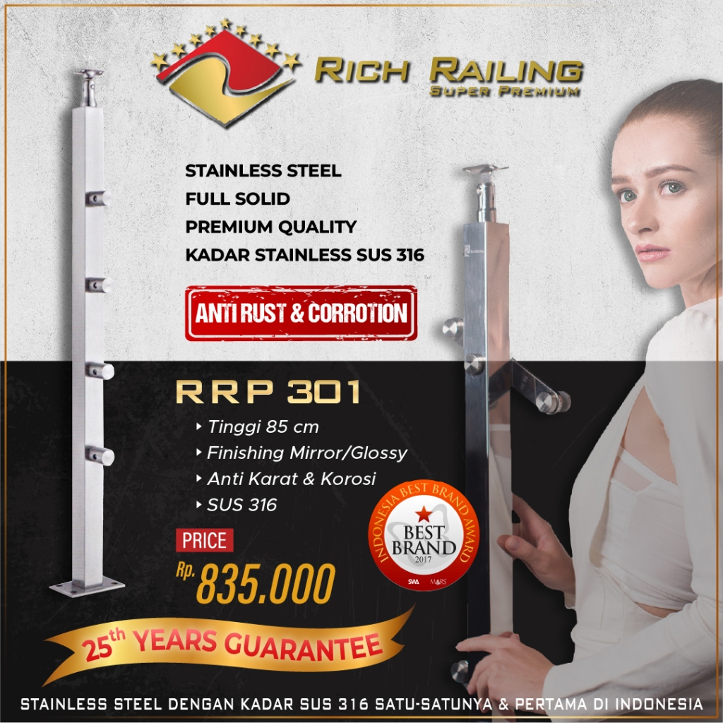 Jual [PREMIUM RAILING SUS 316] [Rich Railing] Railing tangga stainless 316 tiang pipa RRP 301 ...