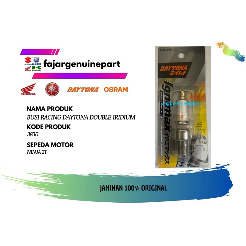 Jual Busi double iridium busi racing NINJA 2T drat panjang kode 3830 100% original Daytona ...