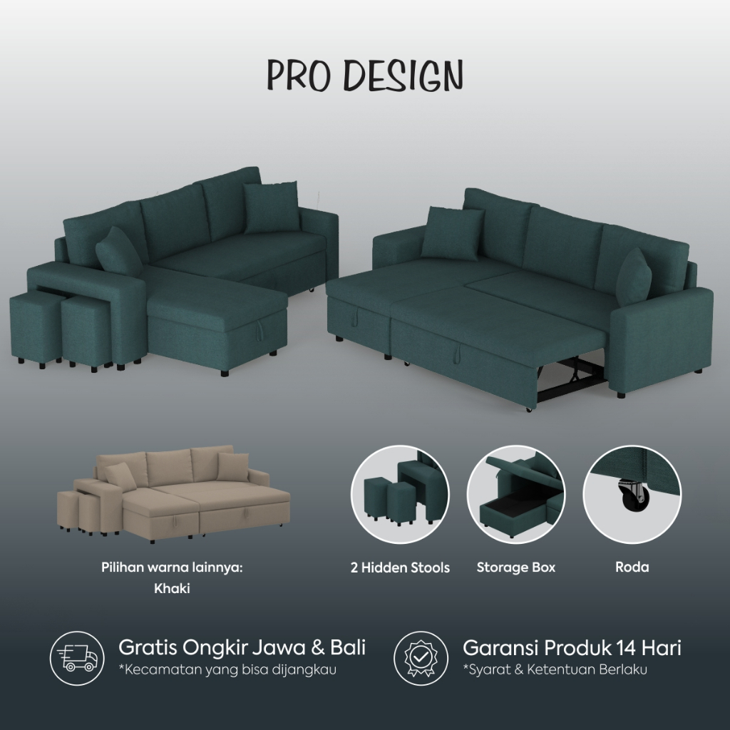 Jual Pro Design Felipe SFC Sofa Bed / Sofa L / Sofa 3 Seater Dengan ...