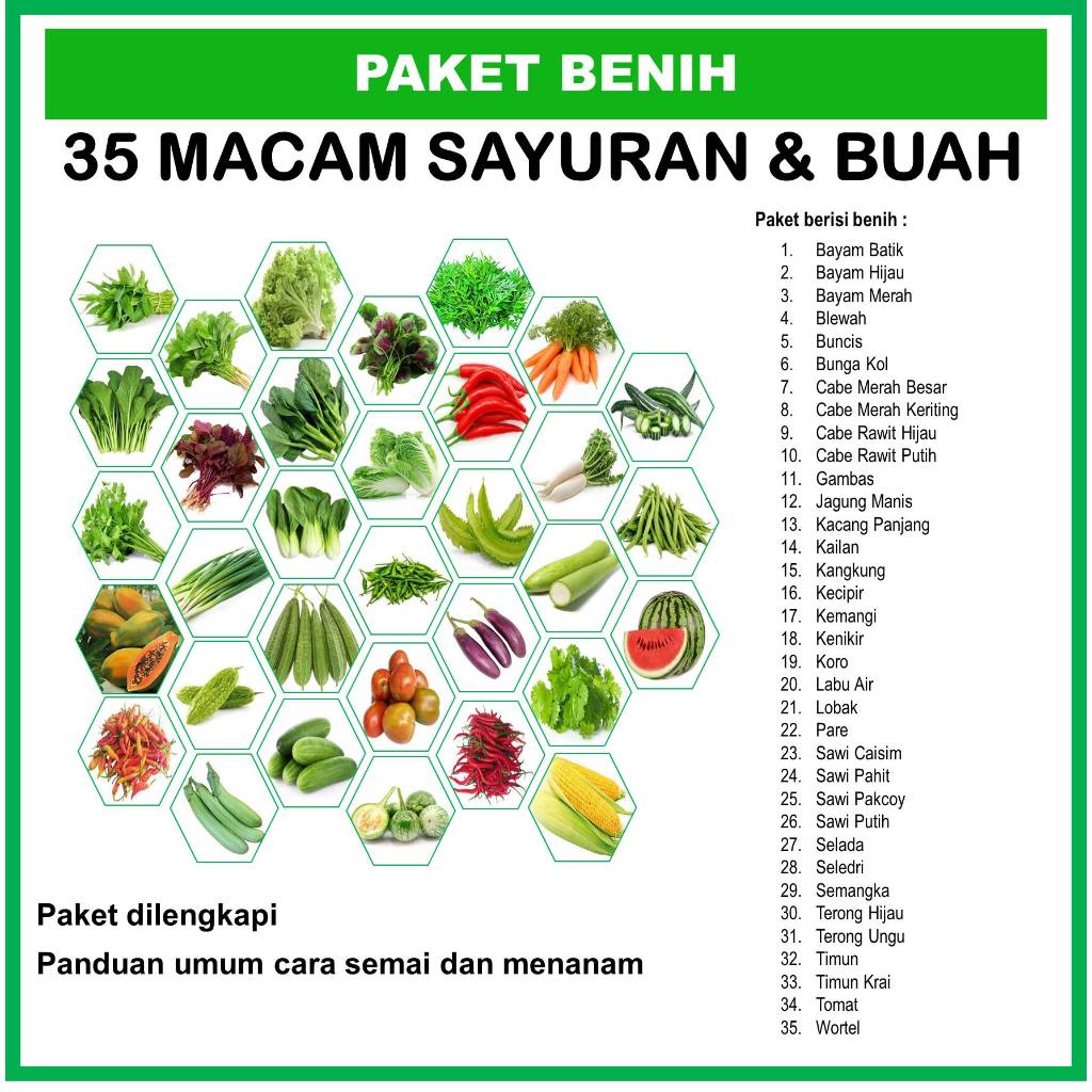 Jual Paket Benih Sayuran 35 Macam Bibit Biji Tanaman Sayuran dan Buah ...