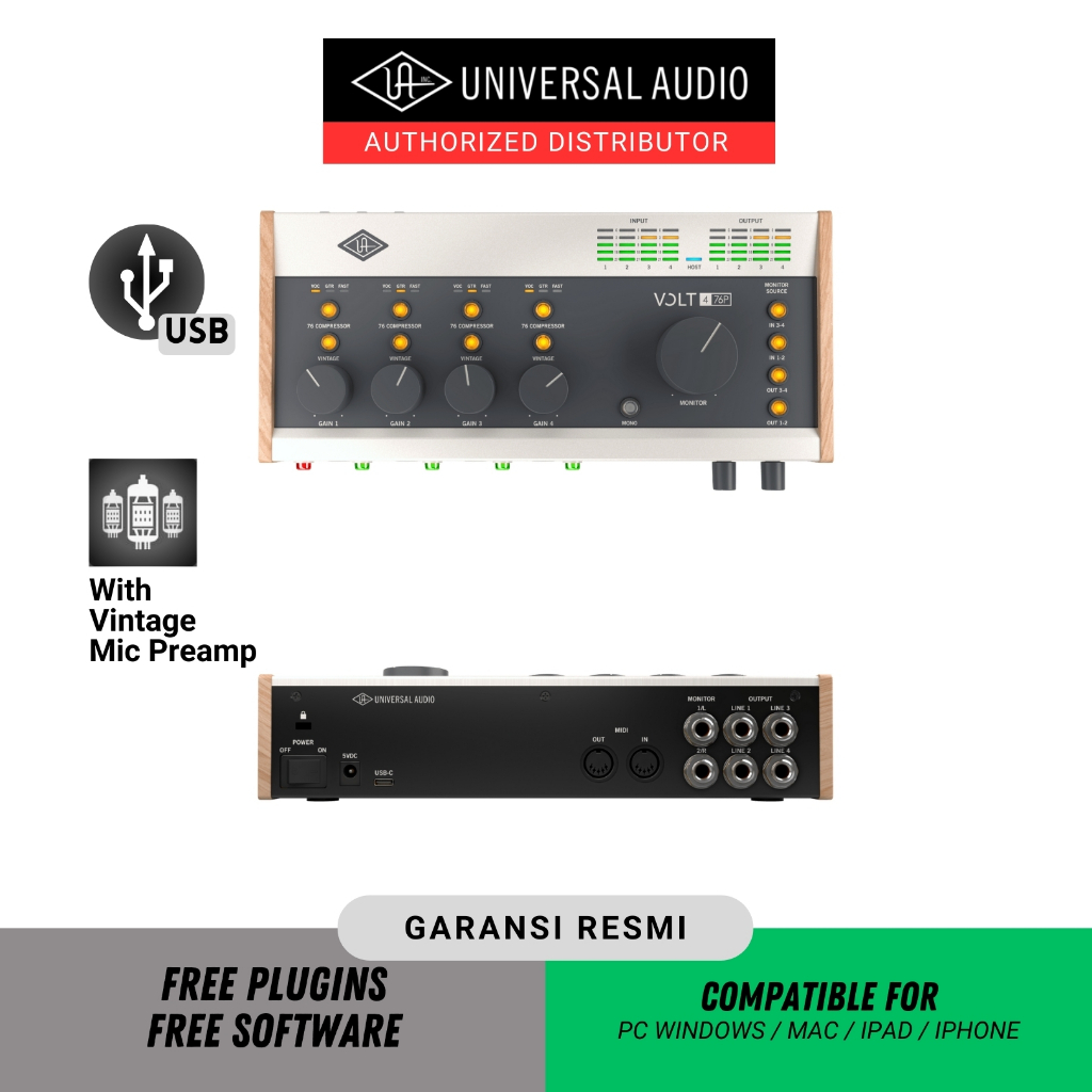 Jual Universal Audio Volt 476P 4 input output with Midi USB Audio Interface Soundcard Recording ...