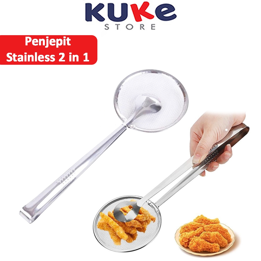 Jual KUKE Penjepit Gorengan 2in1 Capitan Stainless Dengan Tirisan ...