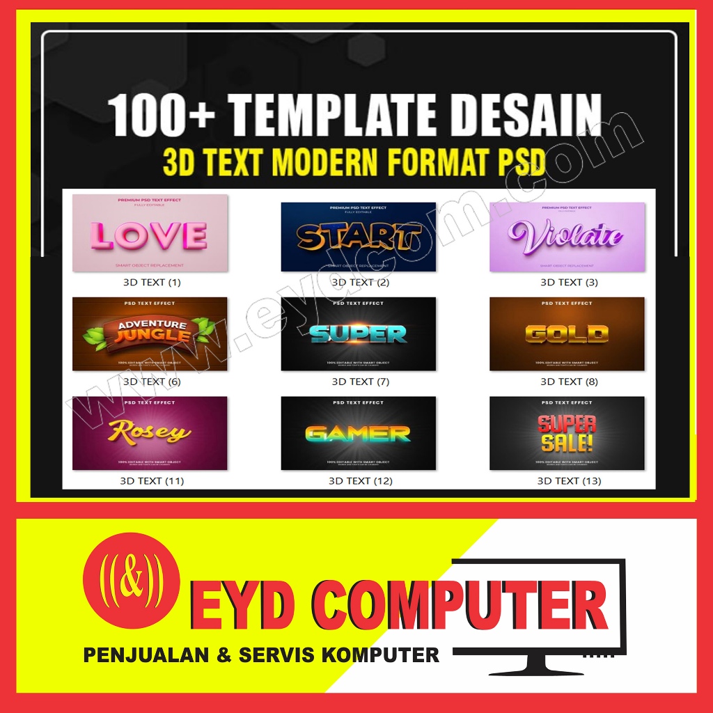 Jual 100+ 3D TEXT DESAIN FORMAT PSD KOLEKSI TEMPLATE DESIGN GRAFIS ...