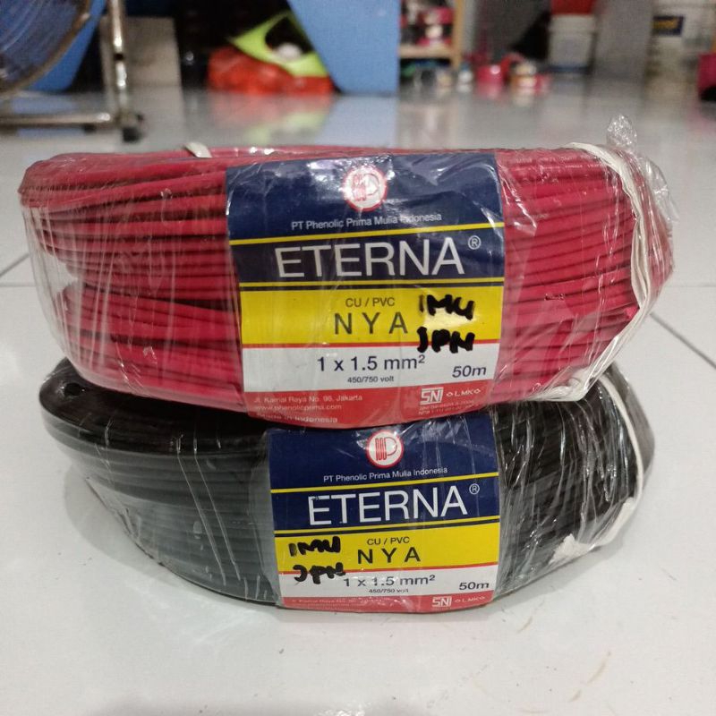 Jual Kabel Listrik Tunggal Kawat ETERNA NYA 1,5mm 1,5 mm Roll 50 Meter SNI - Hitam Merah ...