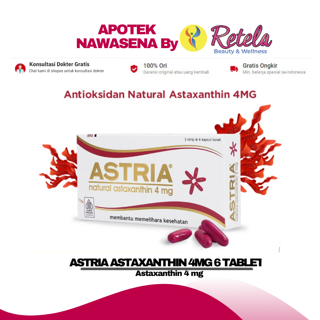 Jual ASTRIA ASTAXANTHIN 4MG 1 STRIP ISI 6 TABLET | Shopee Indonesia